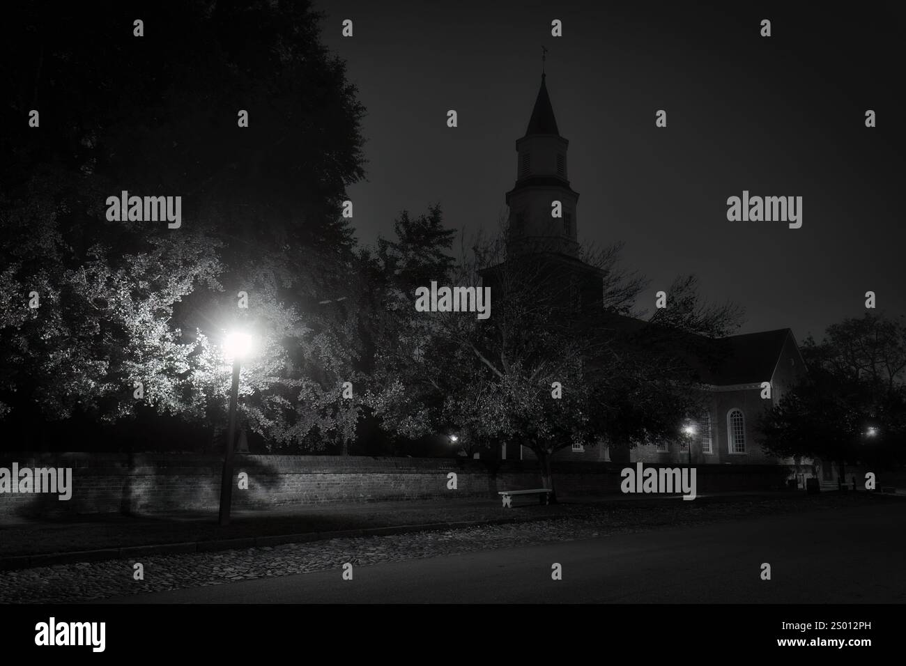 Morning fog at the Bruton Parish Episcopal Church. on an October ...