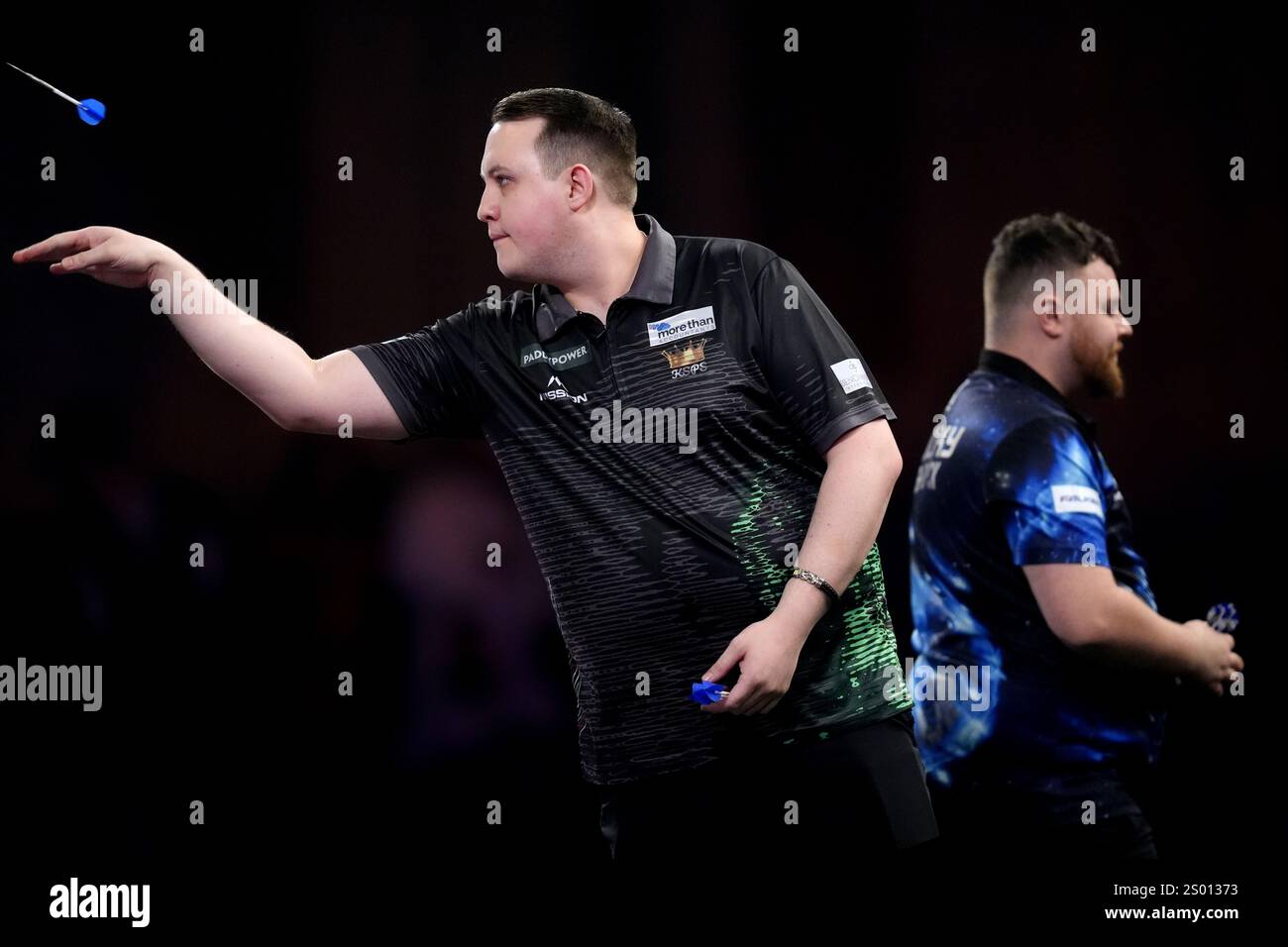 Rhys Griffin throws during his match against Josh Rock during day nine ...