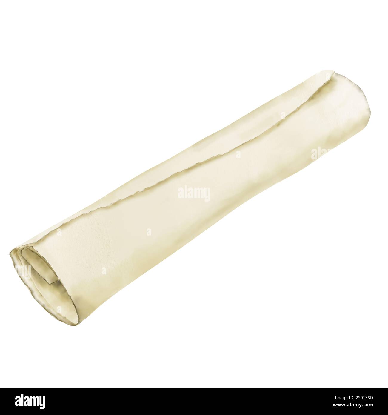 Scroll of old parchment paper, rolled up. Watercolor digital illustration. Beige vintage paper ...