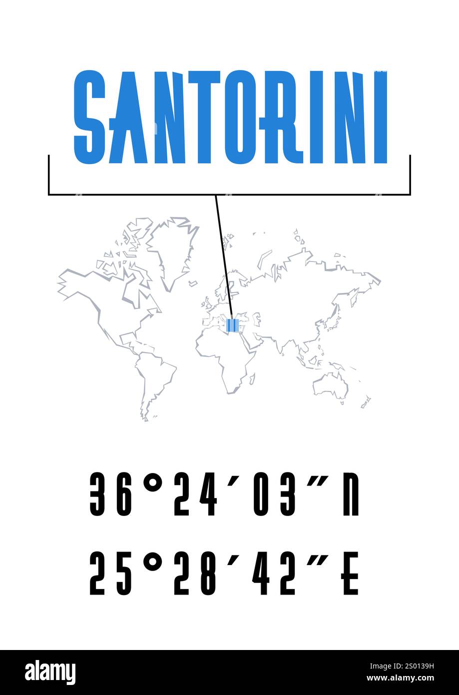 Santorini poster or t-shirt graphic design. City coordinates and world ...