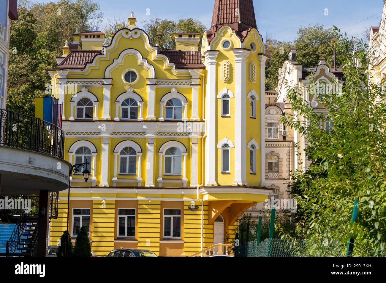 Yellow House Building. Bright home with modern architecture. Colorful ...