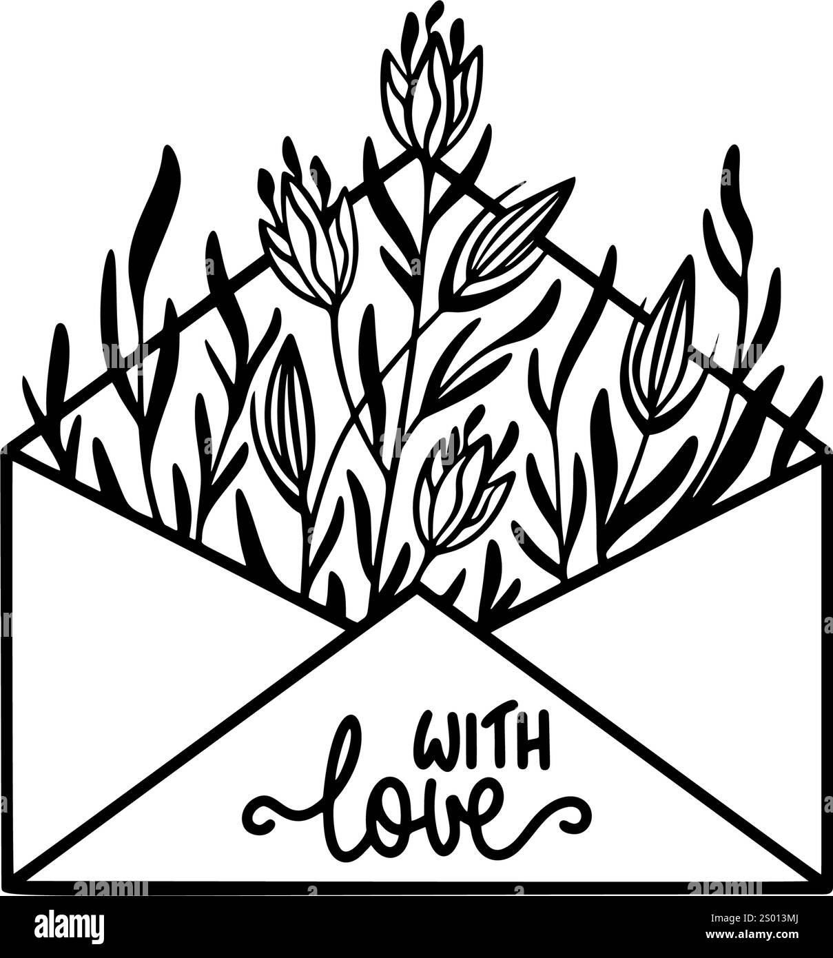 Black envelope silhouette filled with floral beauty, a versatile vector ...