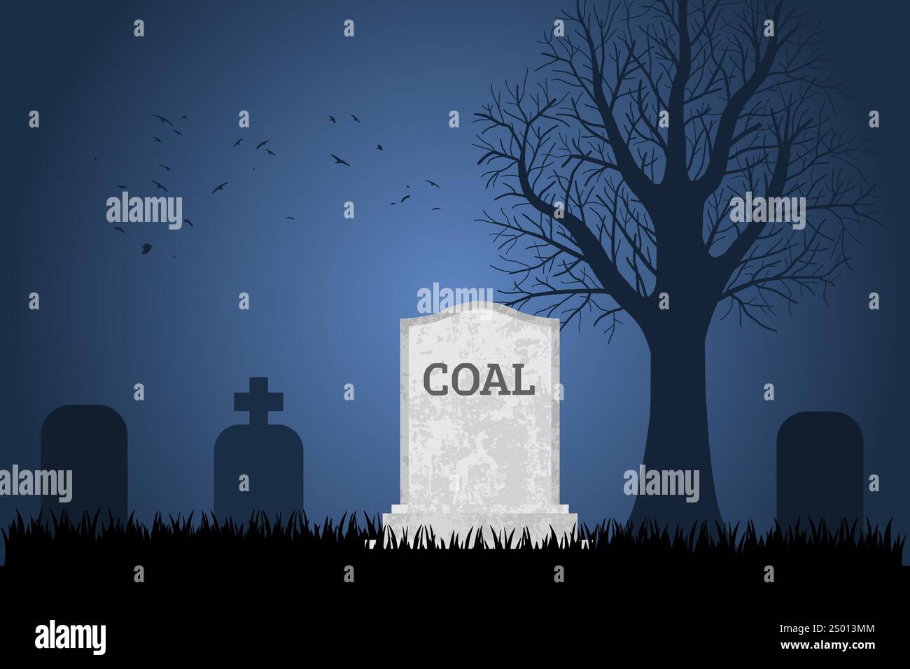 Coal is dead. Grave concept symbolizing fossil fuel decline and coal ...