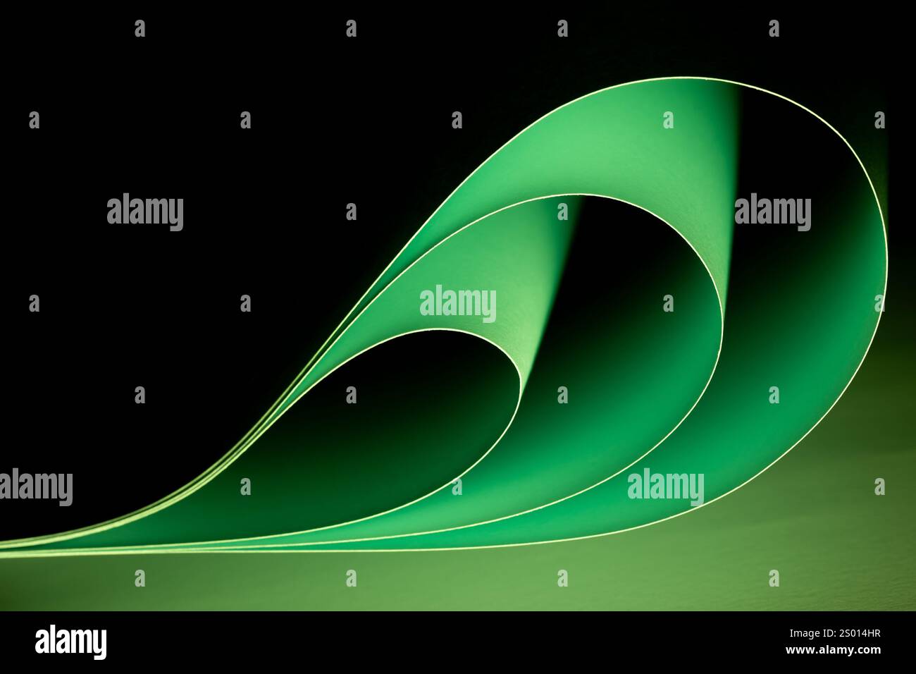 Curved shapes in vibrant green and black blend together harmoniously ...