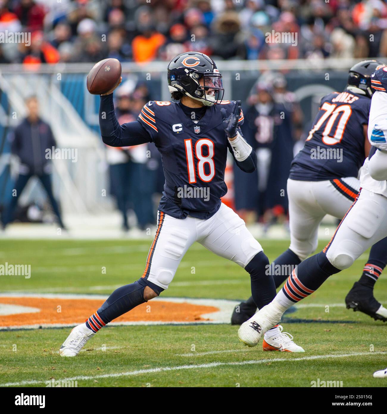 Chicago Bears quarterback Caleb Williams (18) throws the ball during an ...