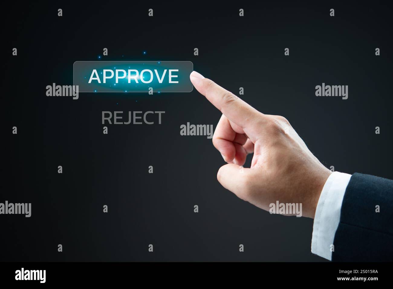 Finger pointing at an "Approve" button, symbolizing choice, decision ...