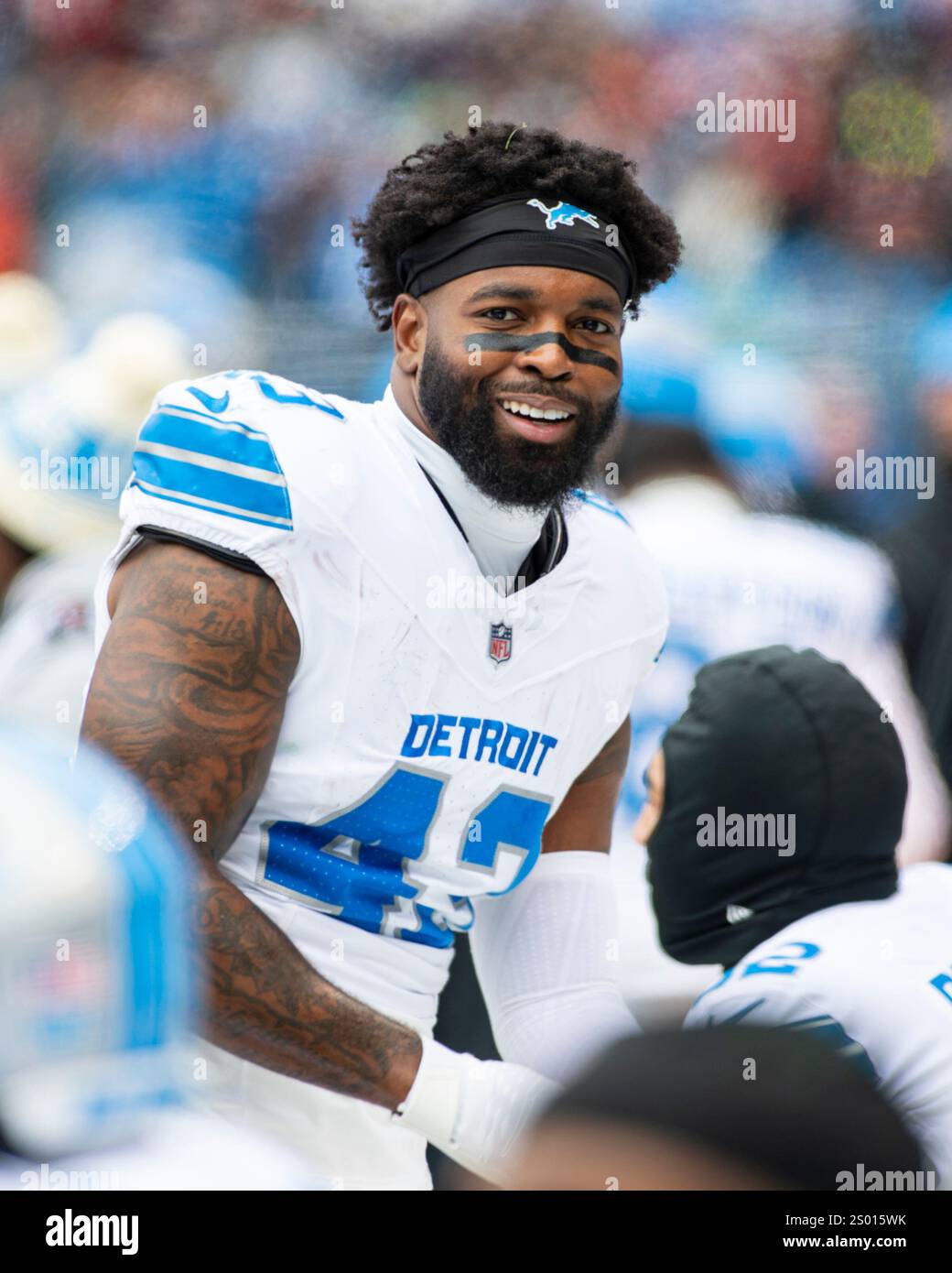 Detroit Lions David Long Jr. (43) on the sidelines before an NFL ...