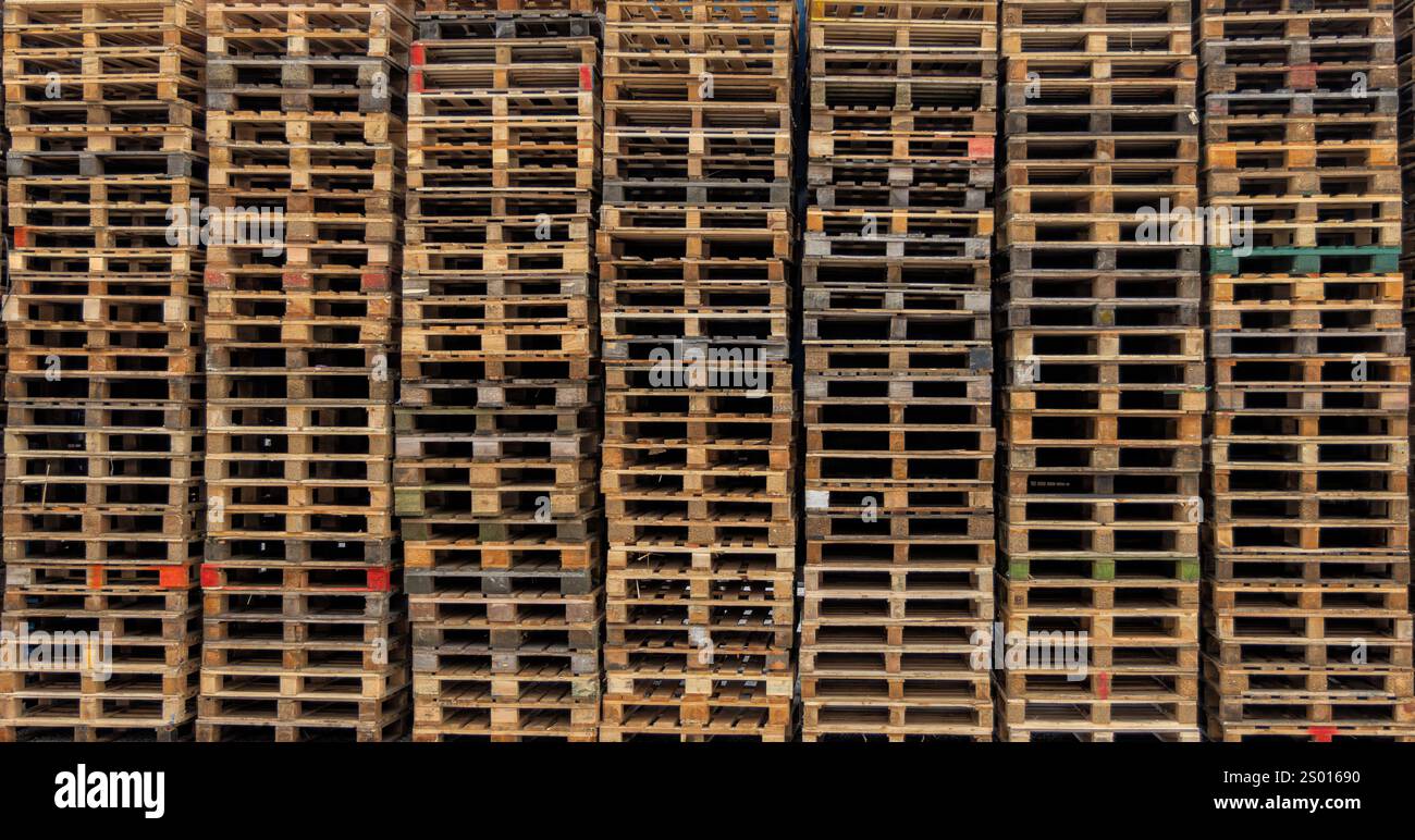 Recycled stacked wooden pallets - banner background image Stock Photo ...