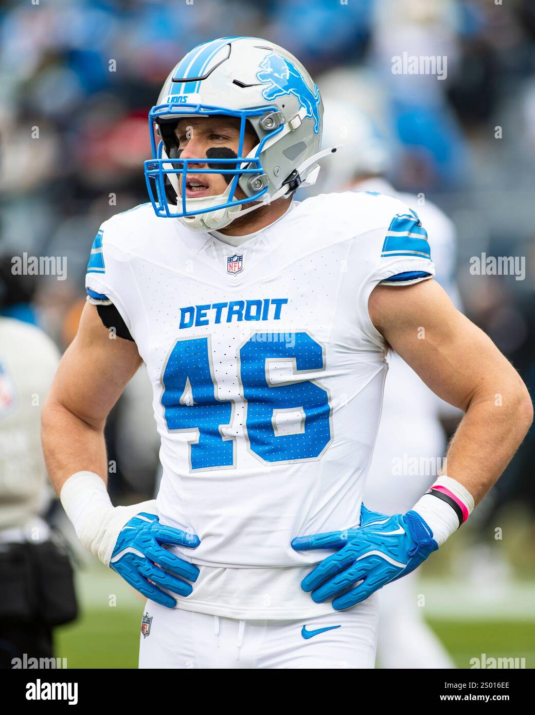 Detroit Lions Jack Campbell (46) warms up before an NFL football game ...