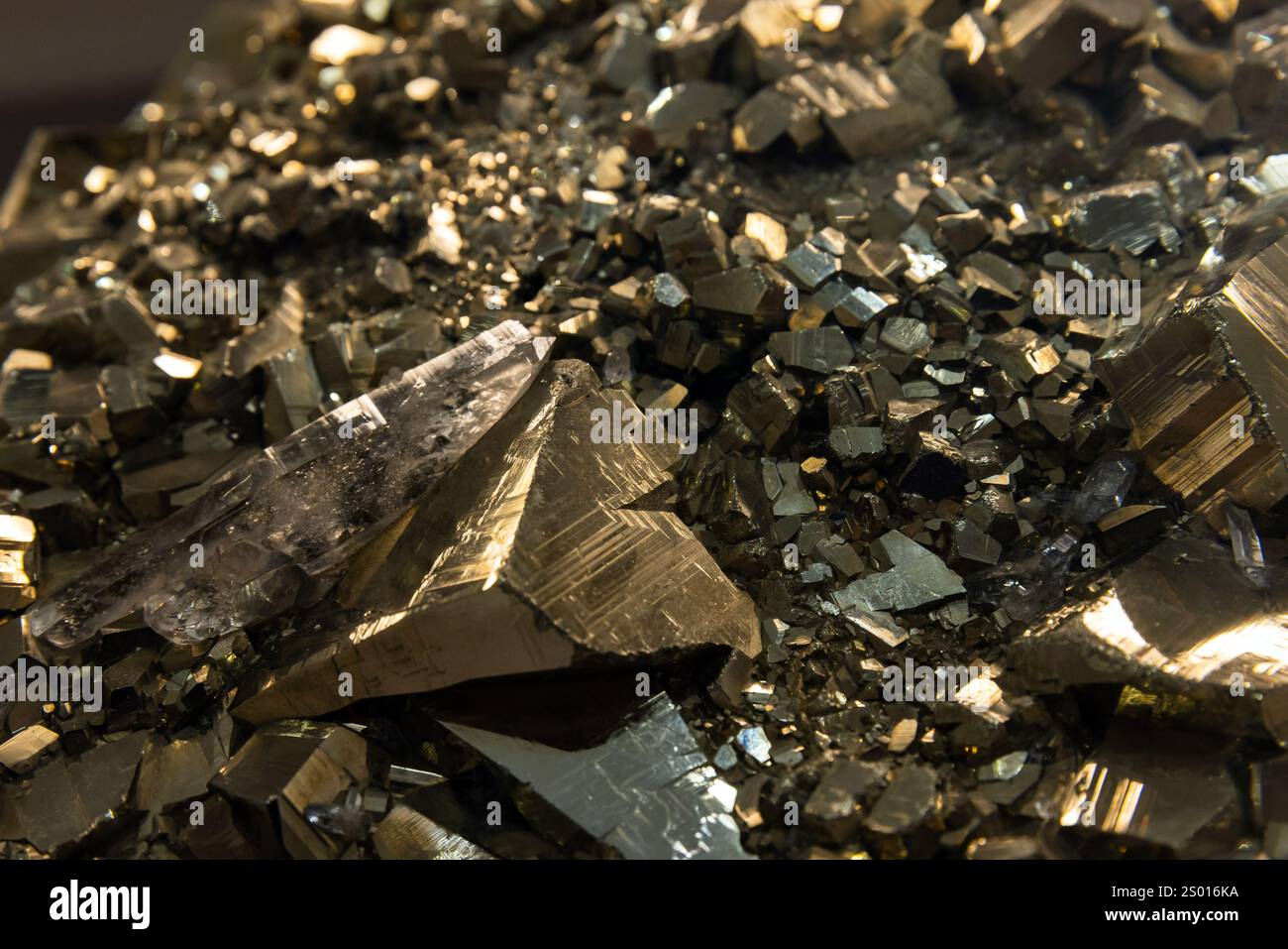 Macro photo of the mineral pyrite or iron pyrite, also known as fools ...
