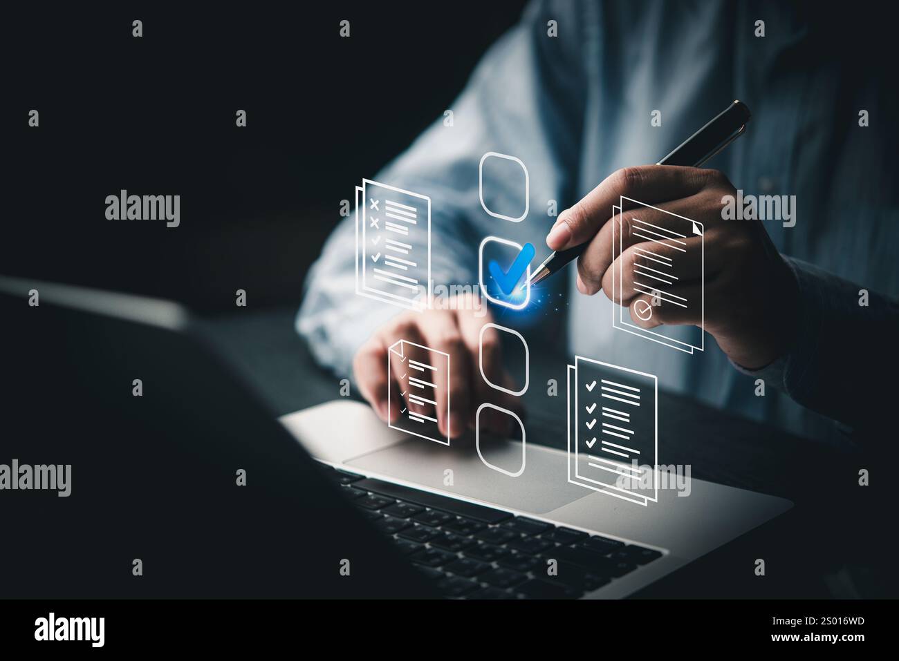 Person digital checklist document approve business.Quality assurance on ...
