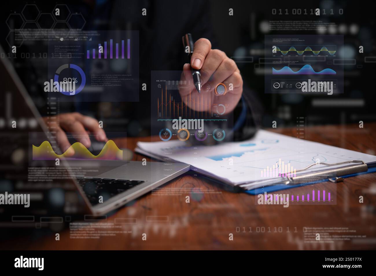 Hand analyzing financial and statistical data through holographic ...