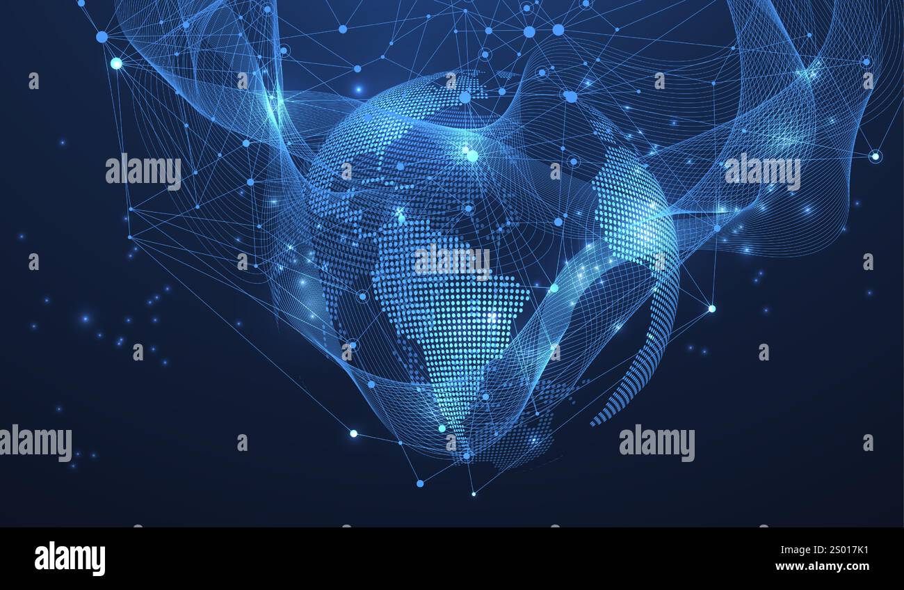 Global network connection concept. Big data visualization. Social network communication in the ...