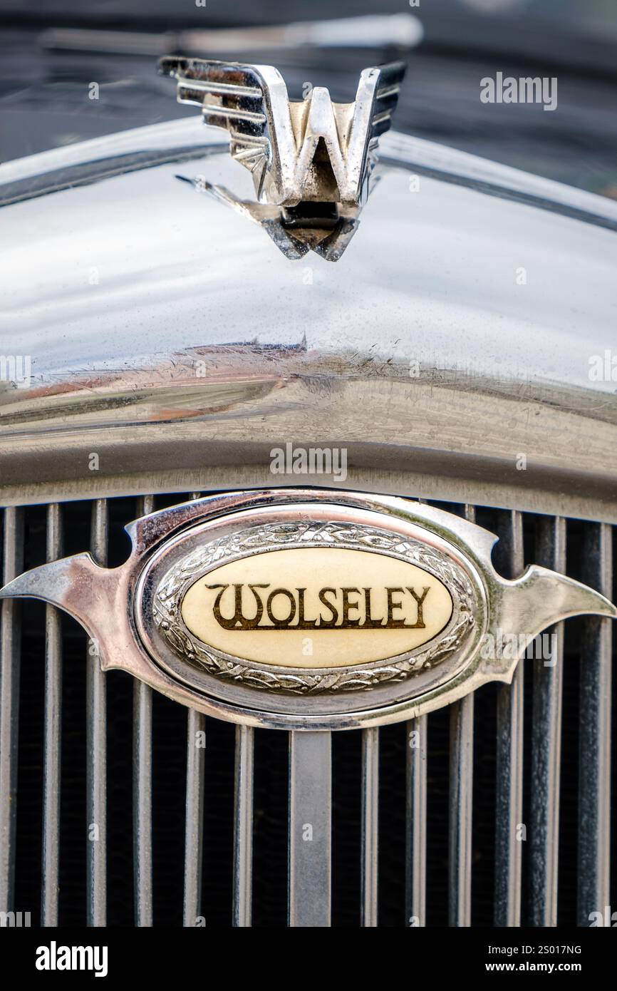 Lisbon, Portugal - Oct 15, 2023: Close-up of Wolseley car front view ...