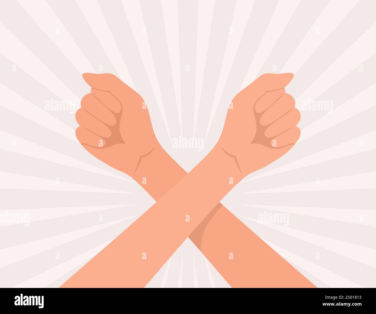 Two crossed hands clenched into a fists on a beige background with ...