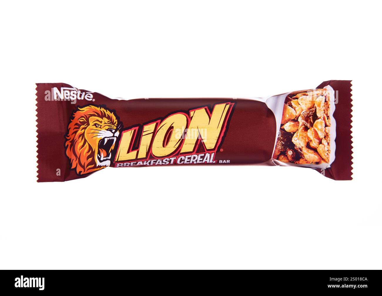 LONDON, UK - DECEMBER 25, 2024: Lion breakfast cereal bar with vitamins ...