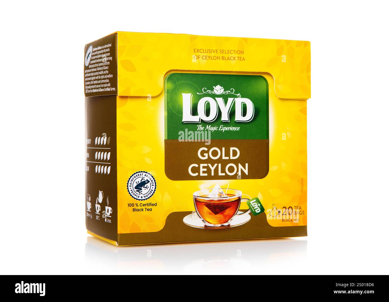 LONDON, UK - DECEMBER 18, 2024: Pack of Loyd gold ceylon black tea bags ...