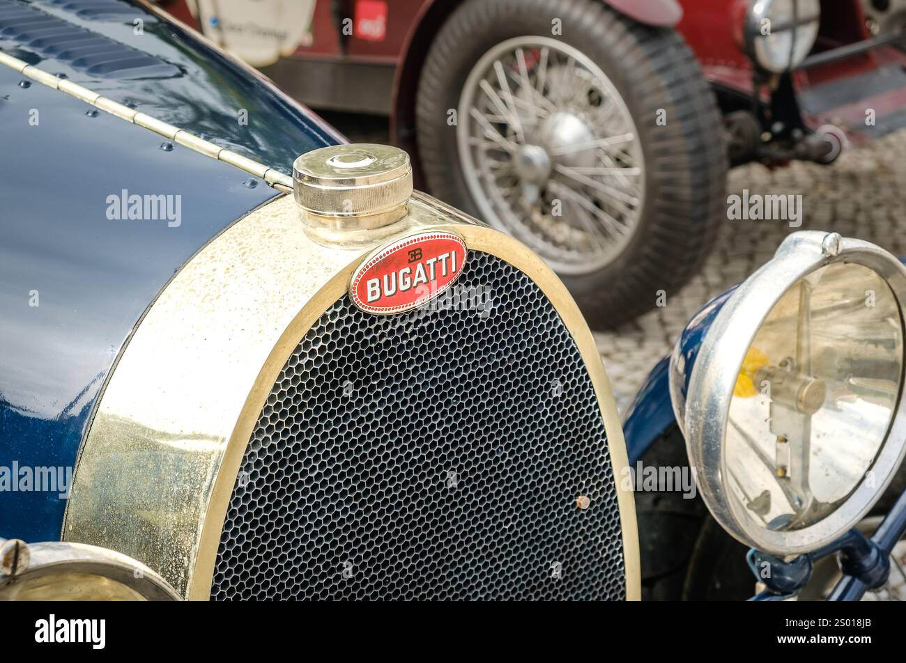Lisbon, Portugal - Oct 15, 2023: Close view of hood and grille of ...