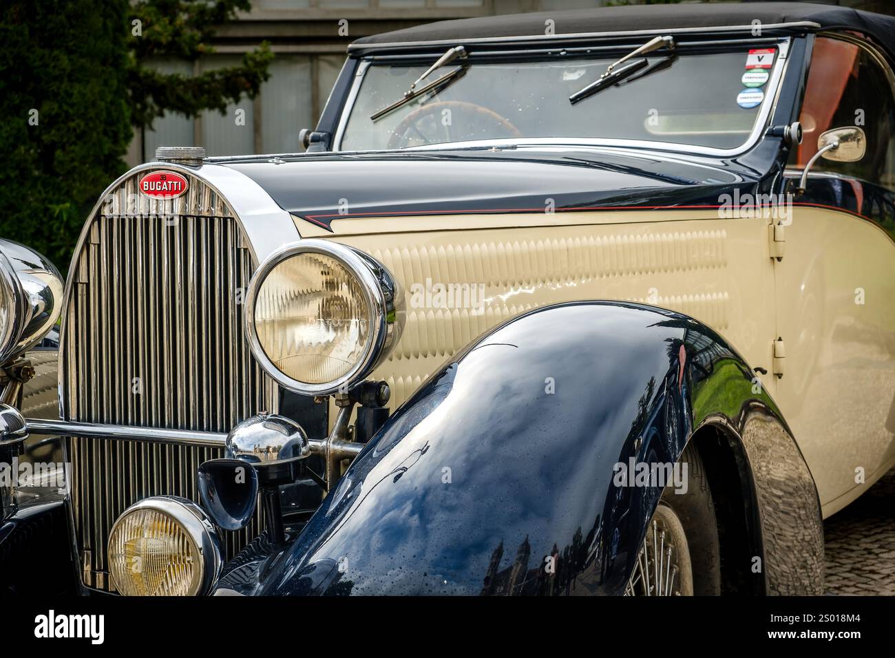 Lisbon, Portugal - Oct 15, 2023: Close view of original two-tone, dark ...