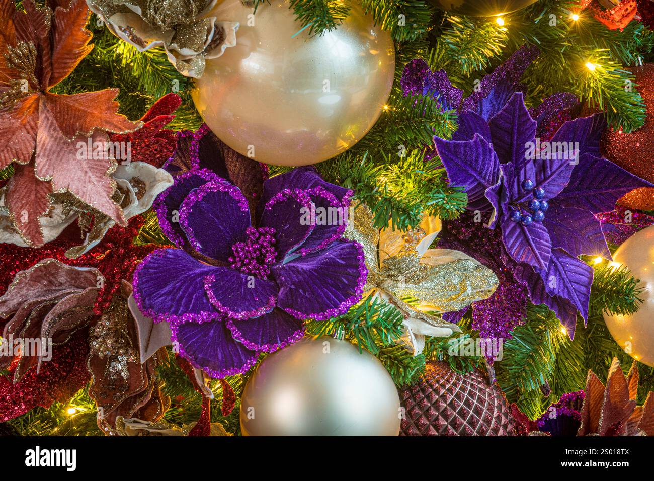 Christmas Tree Decorations Detail Stock Photo - Alamy