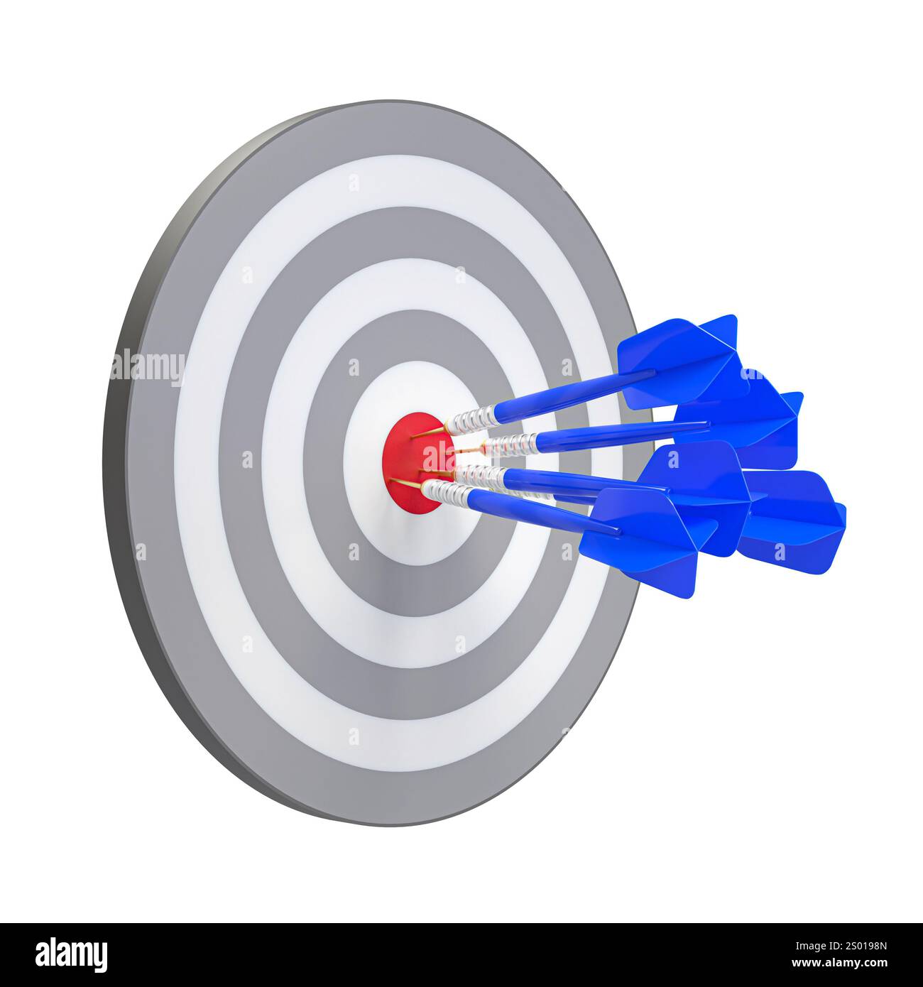 Blue darts hitting the center of target on transparent background 3d ...