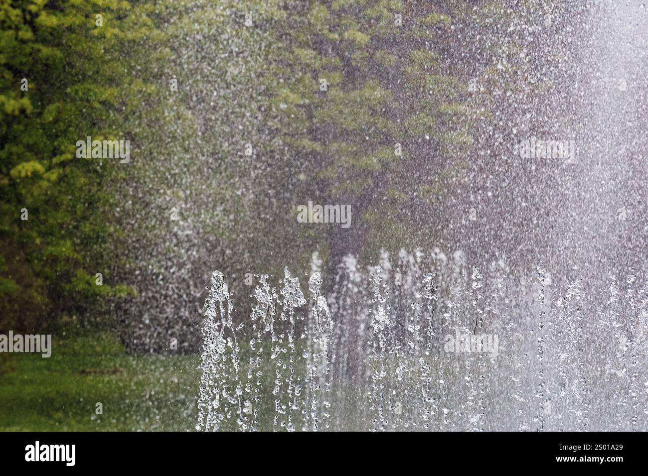 Water fountains, water features, spray mist, park in city centre ...