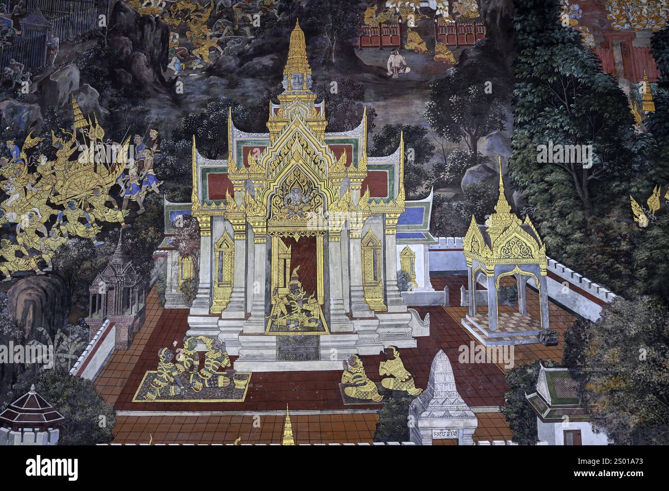 Mural painting in Wat Phra Kaew, Temple of the Emerald Buddha, Bangkok ...