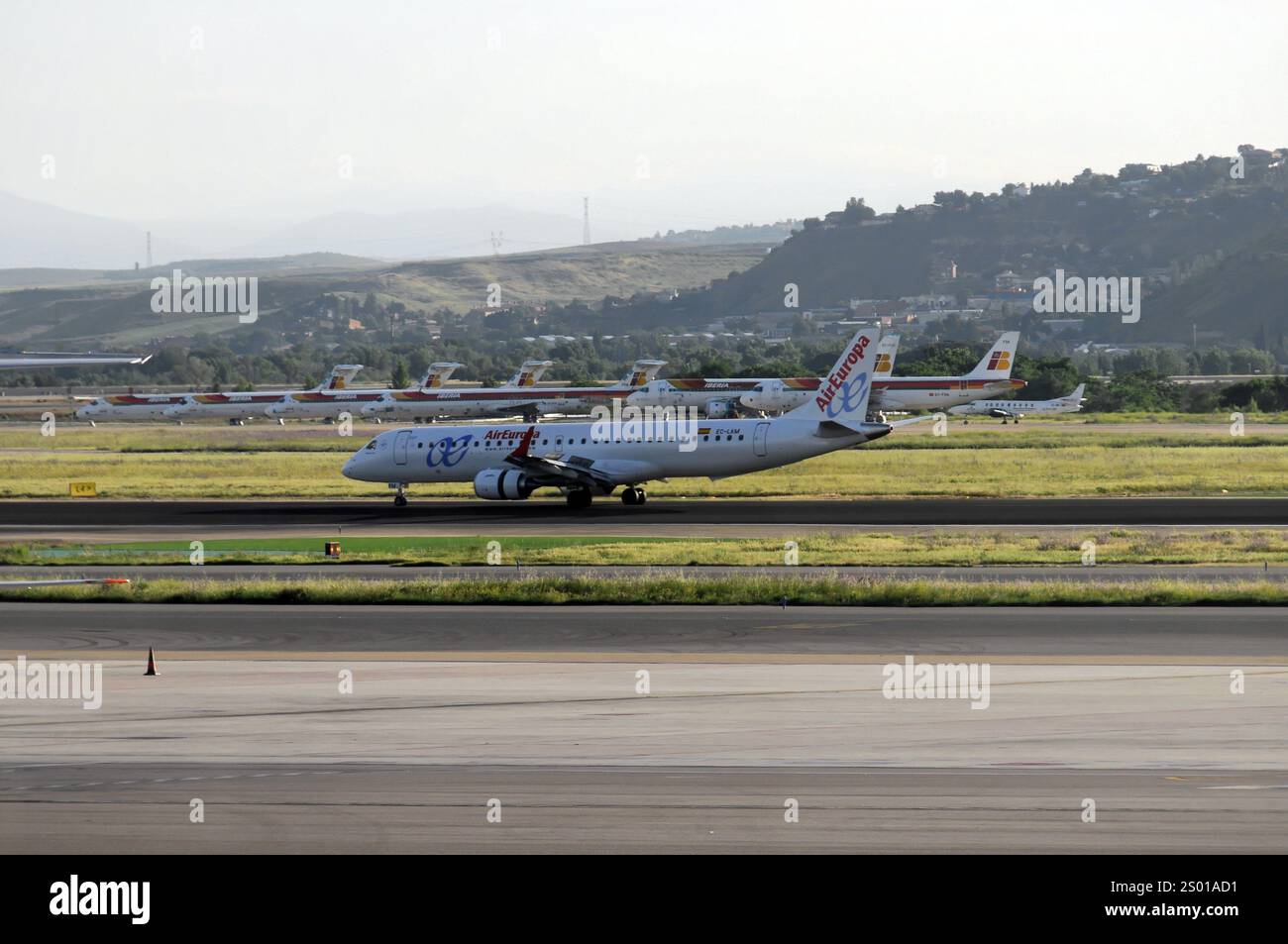 Madrid, Spain, Europe, An E190 aircraft, recognisable by its ...