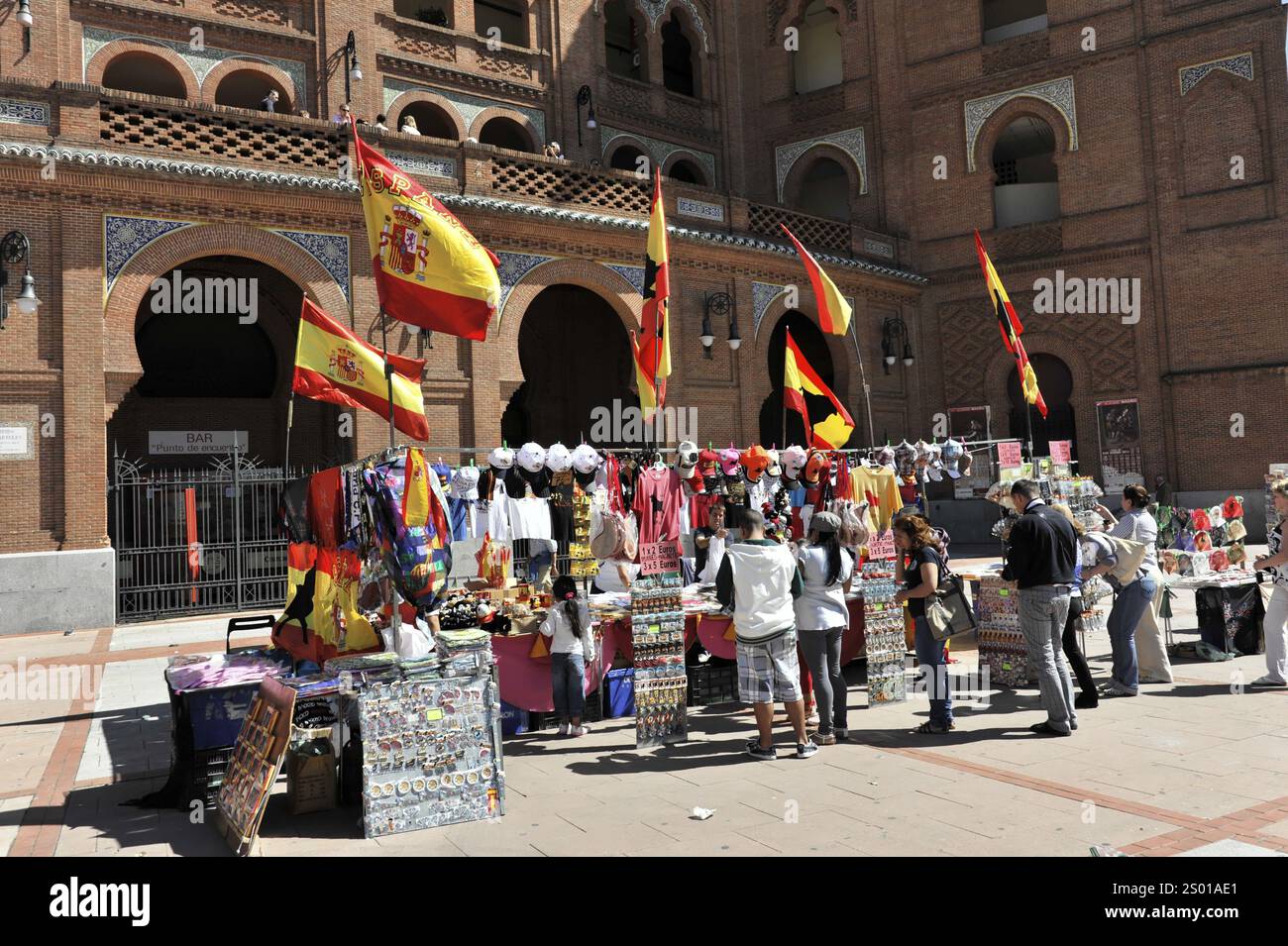 Madrid, Spain, Europe, people shopping at market stalls with all kinds ...
