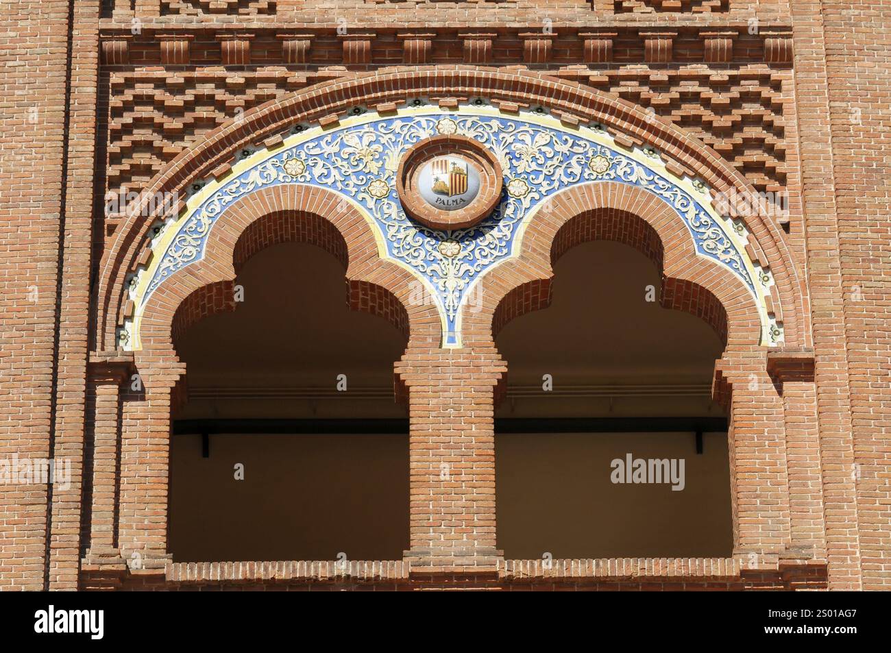 Madrid, Spain, Europe, Detail of decorative brickwork and an ornate ...