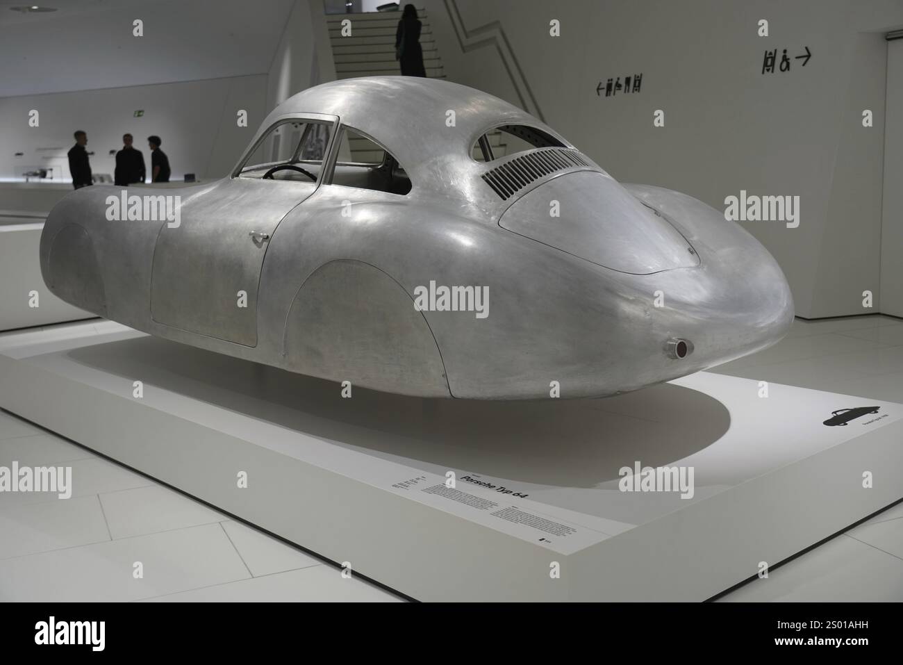 Porsche Type 64, built in 1939, silver retro car in a futuristic ...
