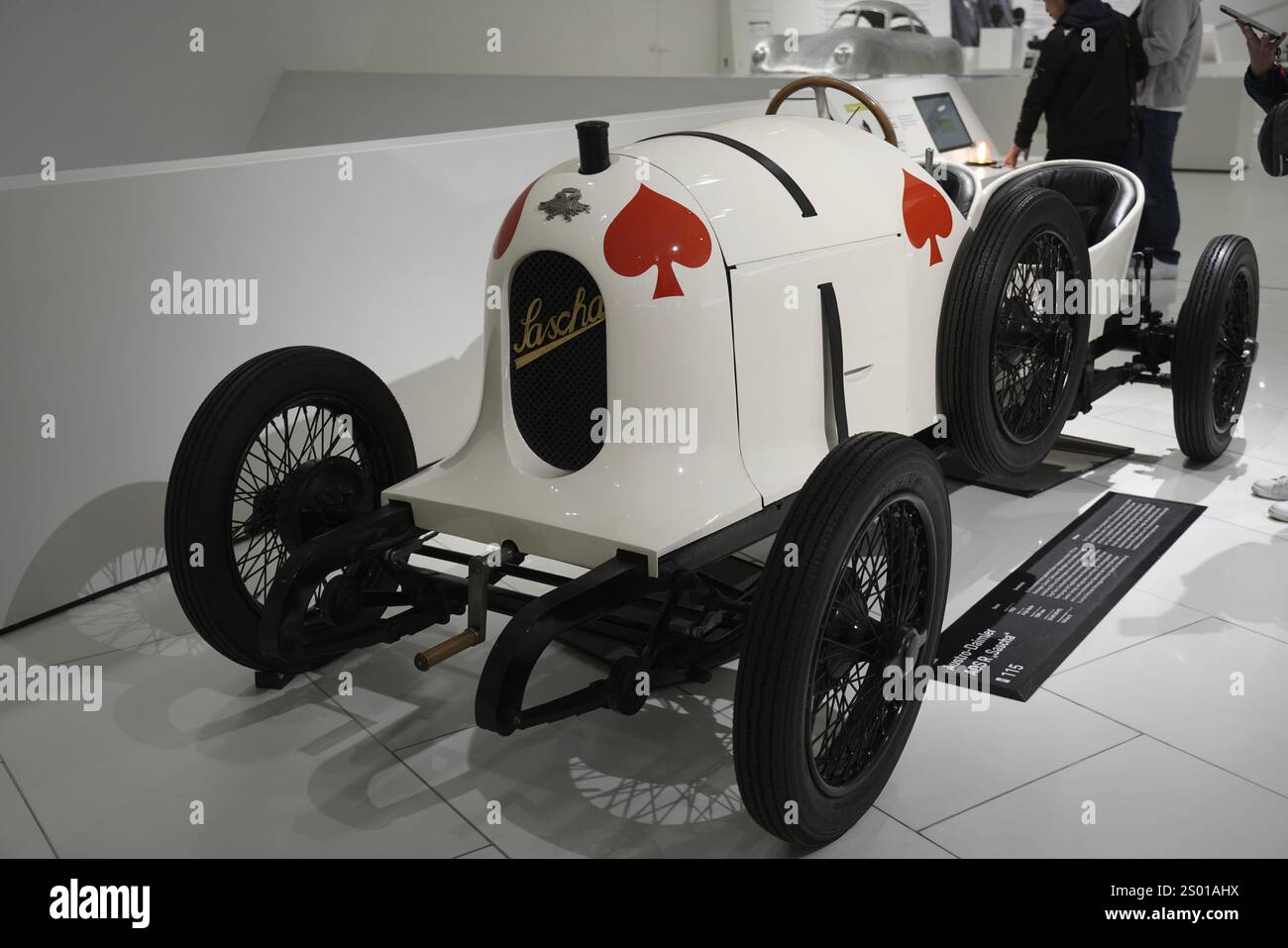 Austro-Daimler ADS R Sascha, white historic racing car with red spade ...