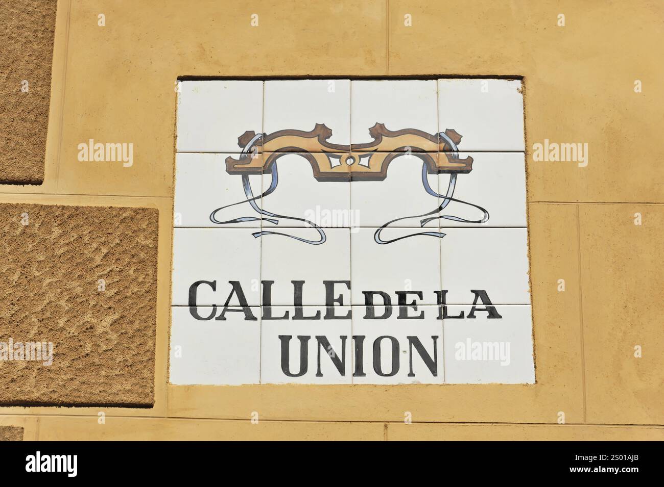 Madrid, Spain, Europe, Street sign on a wall shows the Calle de la ...