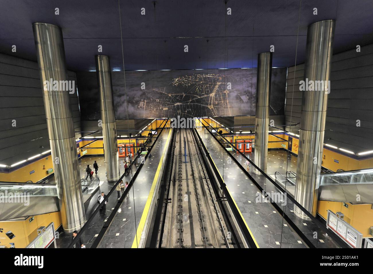 Madrid, Spain, Europe, Empty modern underground station with long rails ...