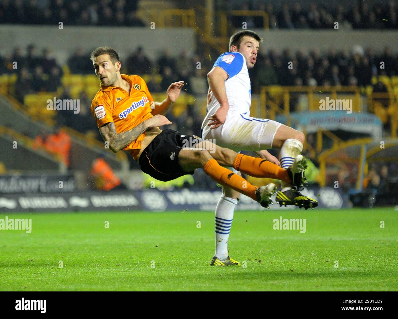 Roger Johnson of Wolverhampton Wanderers and Grant Hanley of Blackburn ...