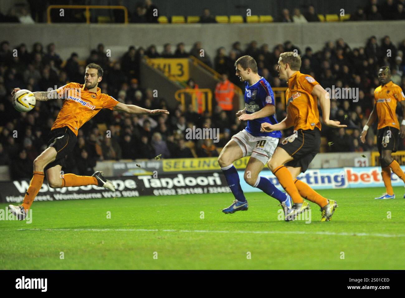 Roger Johnson of Wolverhampton Wanderers just fails to connect ...