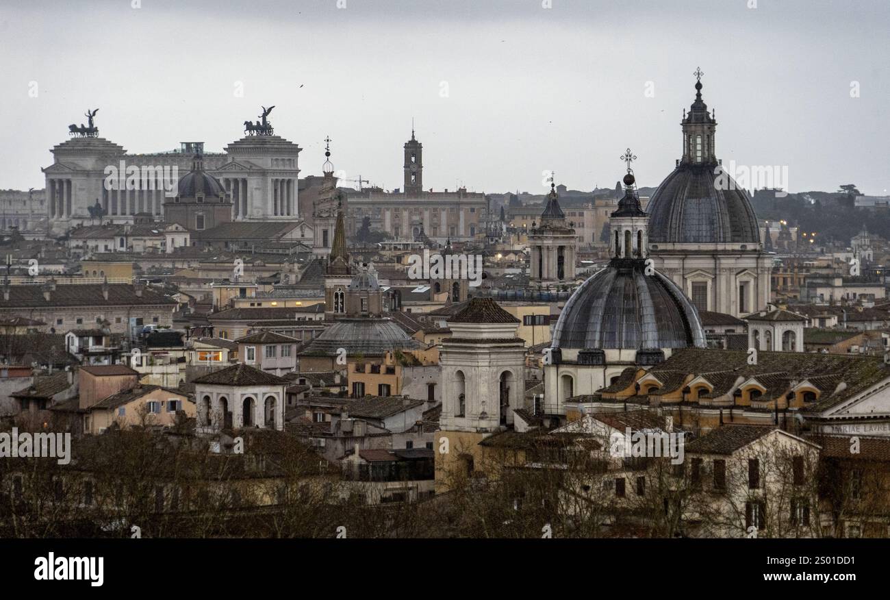A panoramic view of Rome showcasing its iconic architecture, including ...