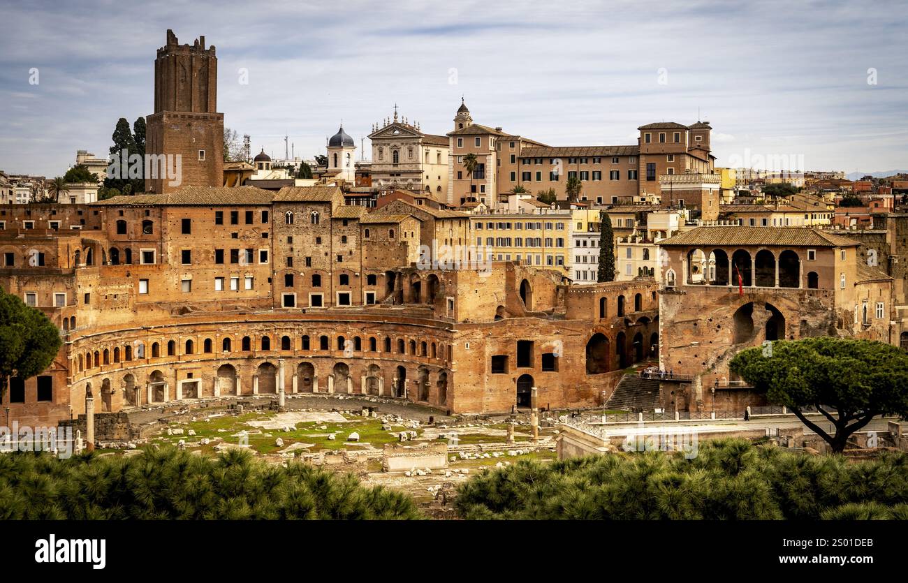 A panoramic view of ancient Roman ruins, showcasing the remains of the ...