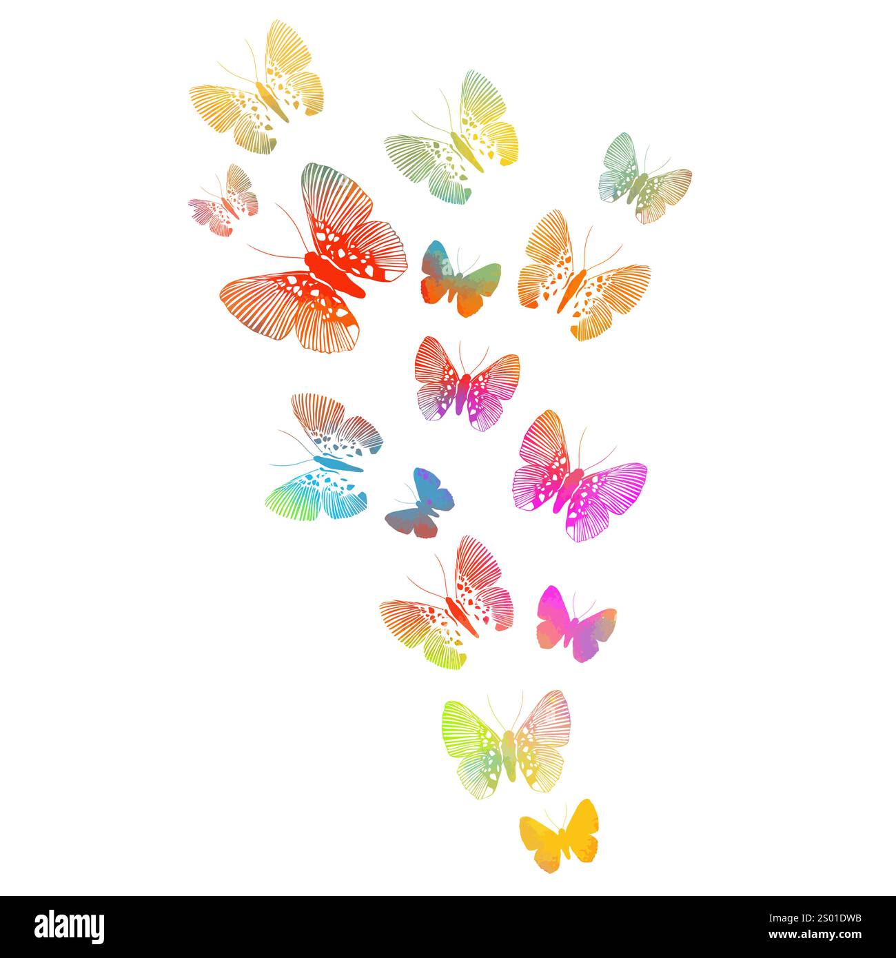 colored butterflies. hand drawing. Not AI. Vector illustration Stock ...