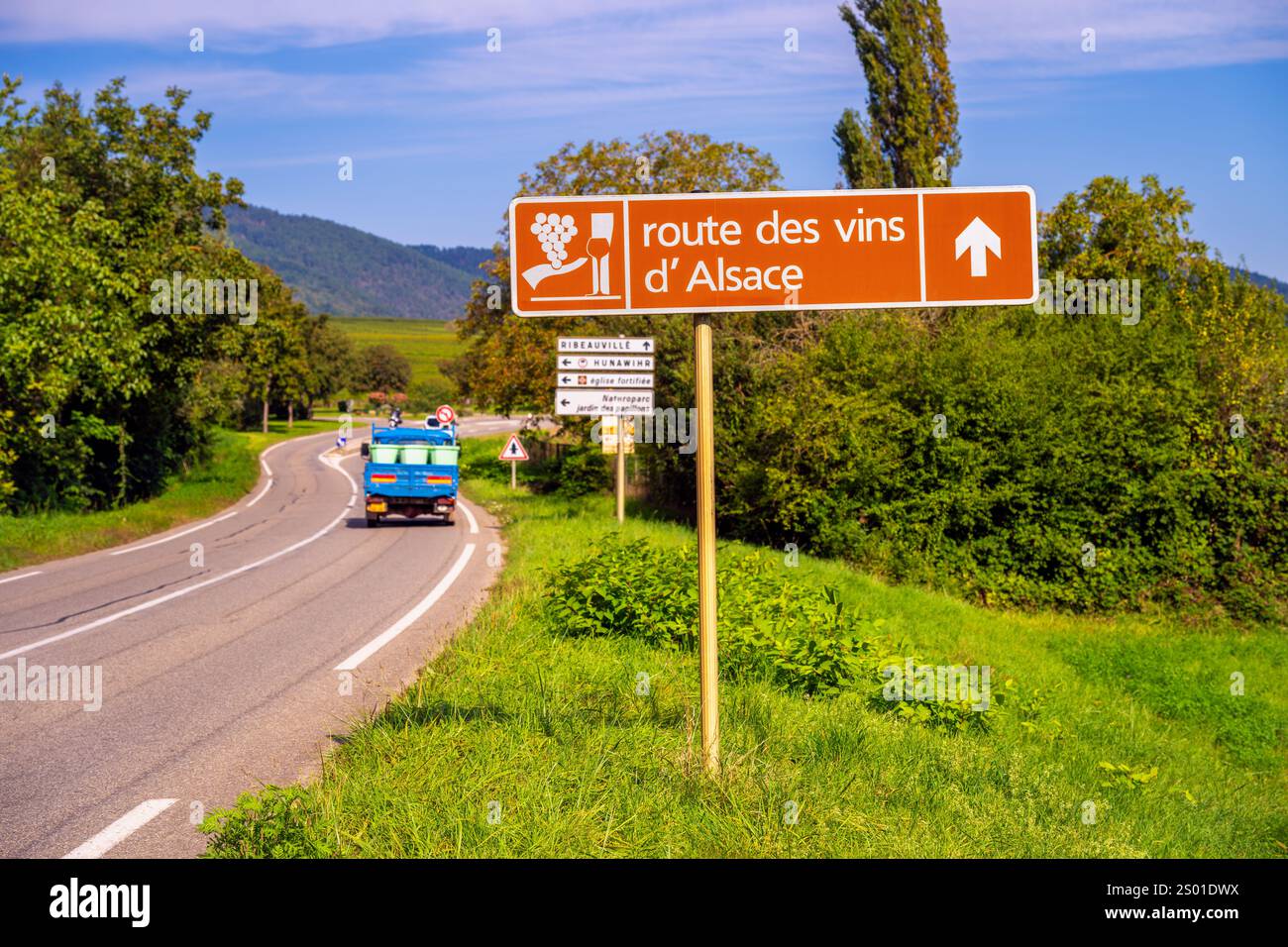 Alsace Wine Route Sign near Hunawihr Alsace France Stock Photo - Alamy