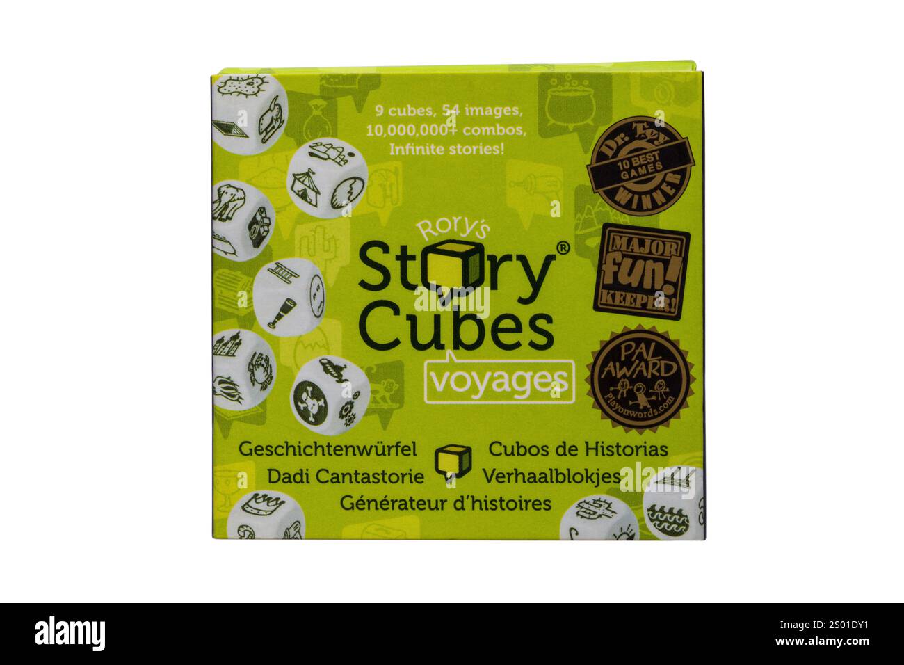 Rorys Story Cubes Voyages game isolated on white background ...