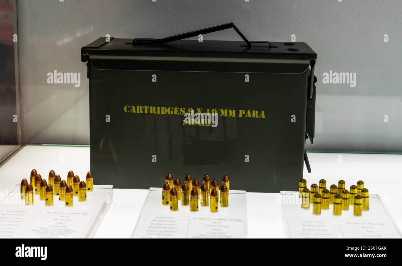 Cartridges and bullets of various calibers and sizes for pistols ...
