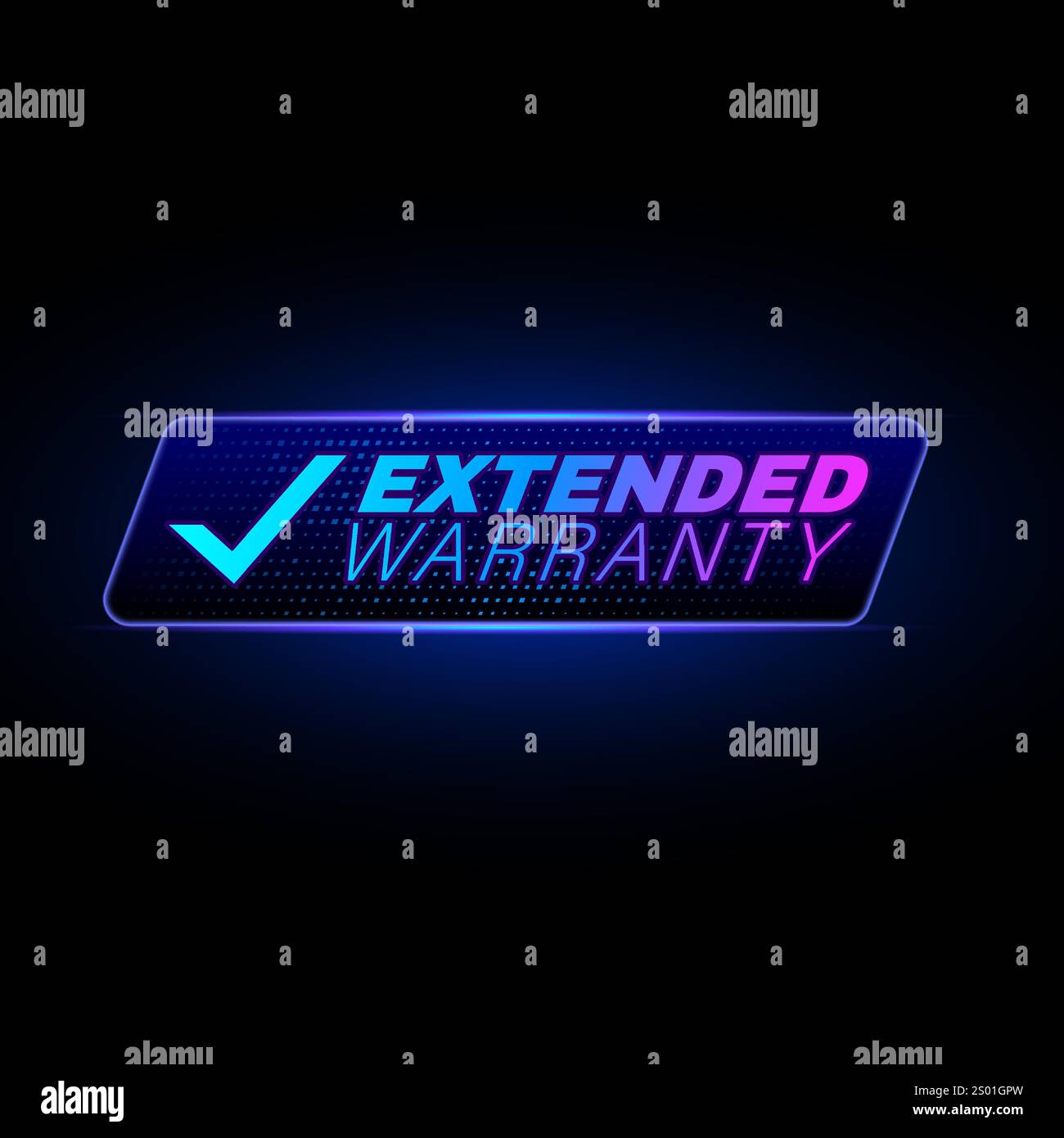 Extended warranty label. Warranty 3D logo. Neon glowing style. Isolated ...