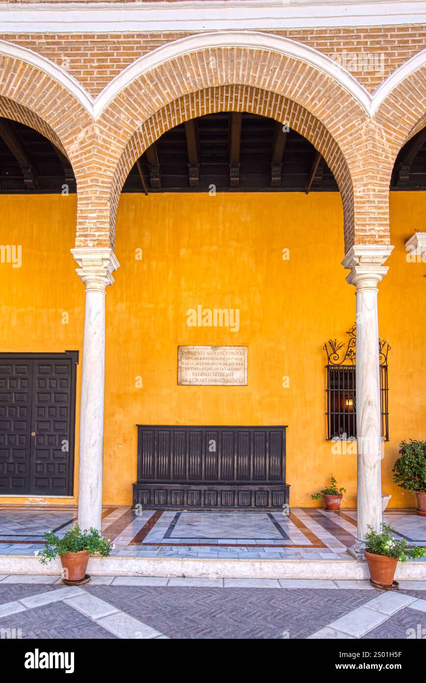 Seville, Spain - September 1, 2023: Ornate moorish brick and marble ...