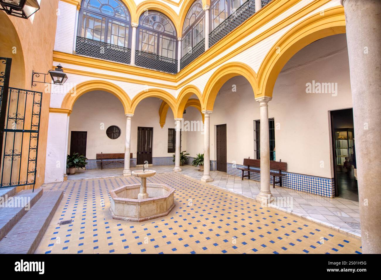 Seville, Spain - September 1, 2023: Ornate marble arched columns and ...
