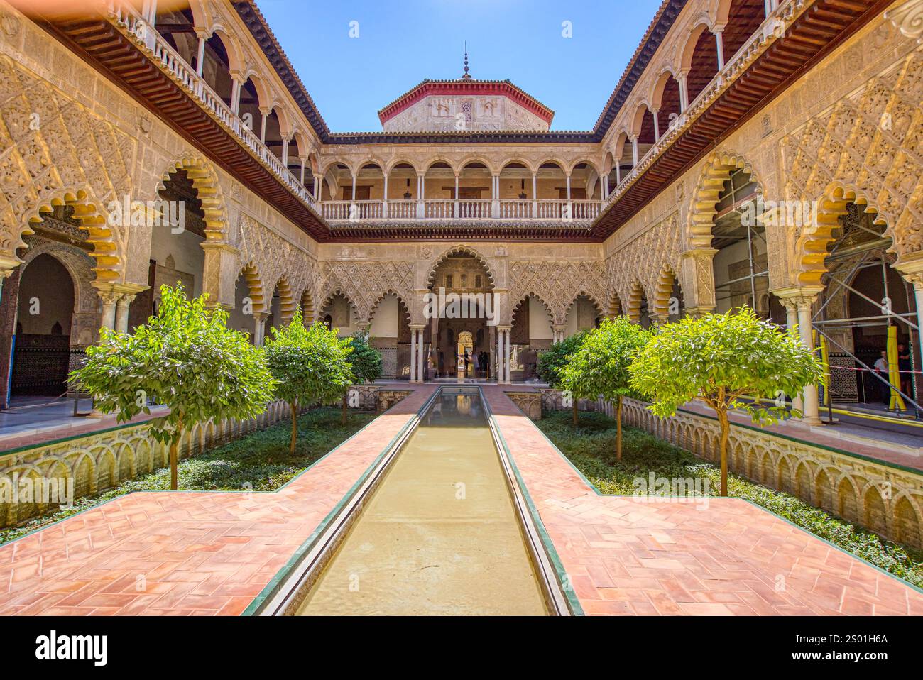 Seville, Spain - September 1, 2023: Beautiful garden courtyard of the ...