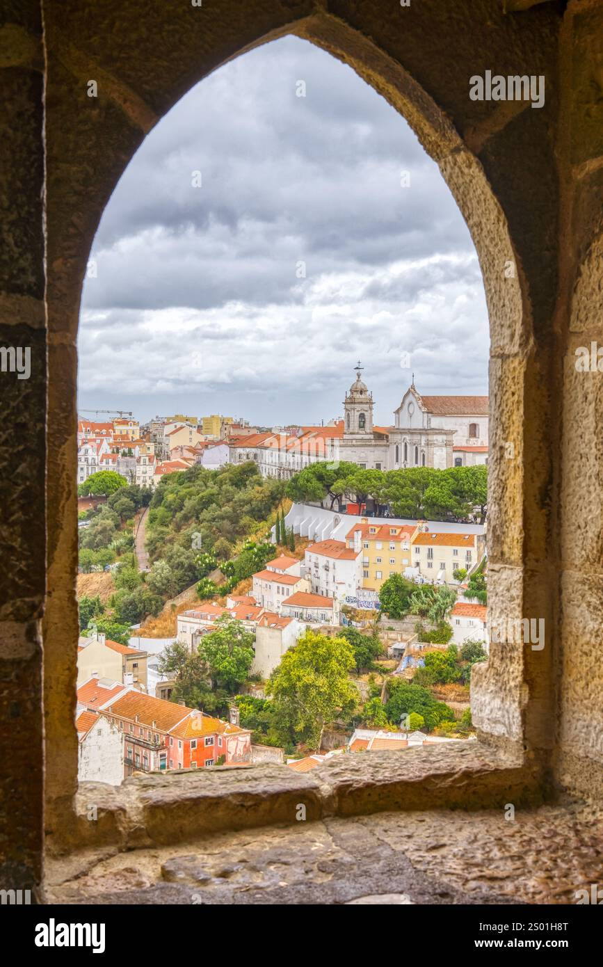 Skyline view of the rooftops of the historic district of Lisbon ...
