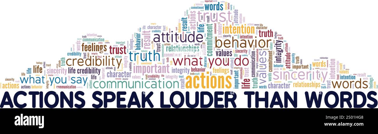 Actions Speak Louder Than Words word cloud conceptual design isolated on white background Stock ...