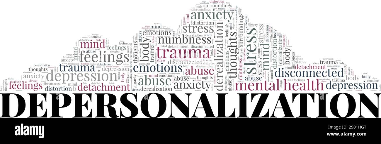 Depersonalization word cloud conceptual design isolated on white ...