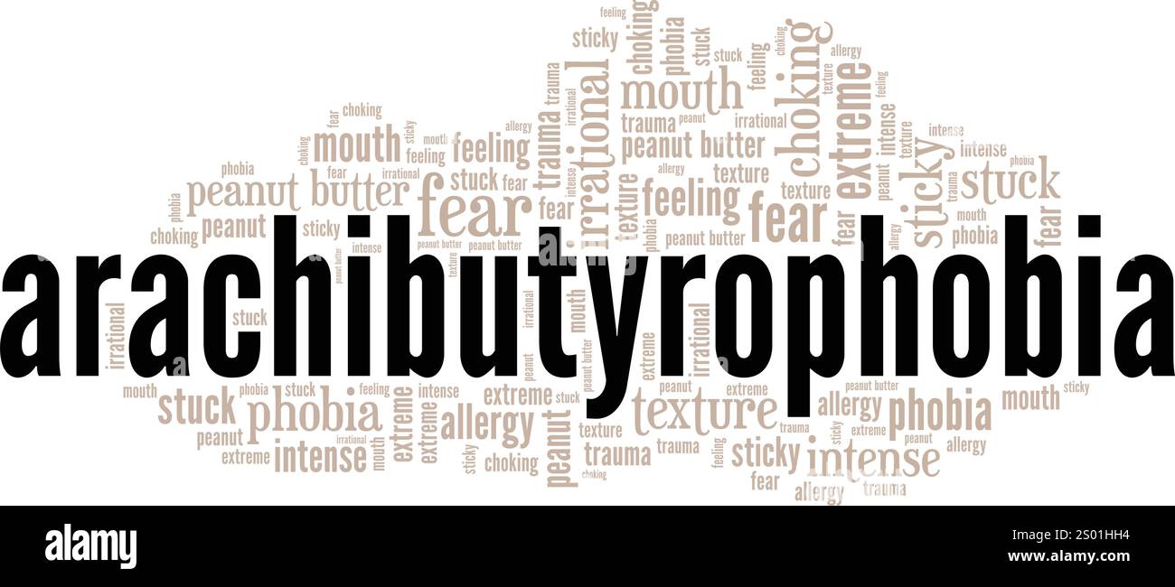 Arachibutyrophobia: Fear of Peanut Butter word cloud conceptual design isolated on white ...